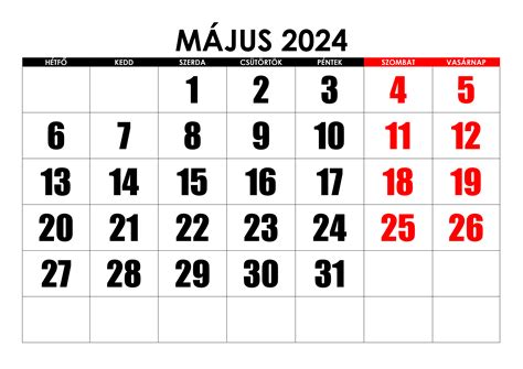 2024 Május Naptár Naptar Su