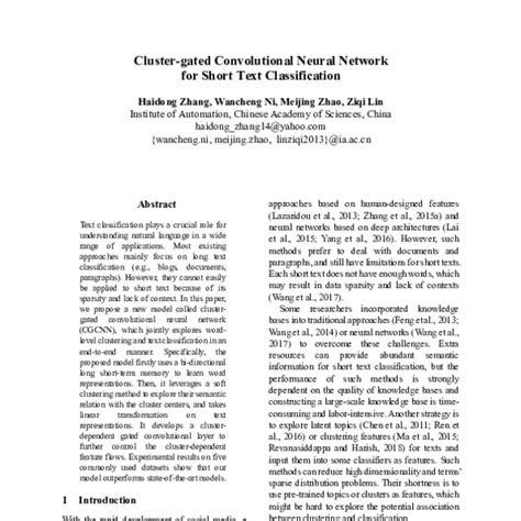 Cluster Gated Convolutional Neural Network For Short Text