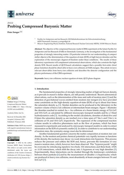 Pdf Probing Compressed Baryonic Matter