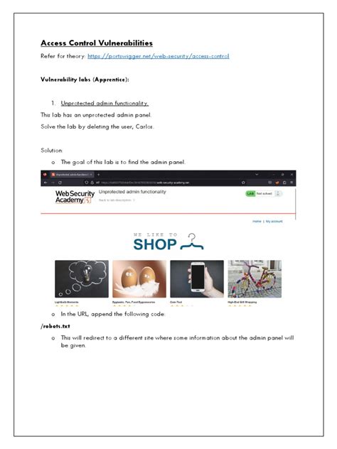 Access Control Vulnerabilities Portswigger Apprentice Labs Pdf Login Proxy Server