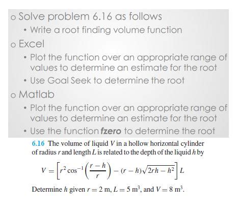 Solved Write A Root Finding Volume Function Excel Plot The Chegg Com