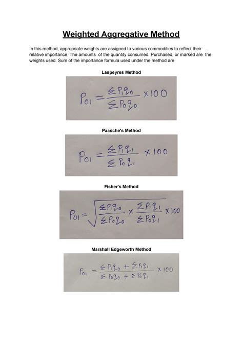 weighted aggregative method the amounts of the quantity consumed