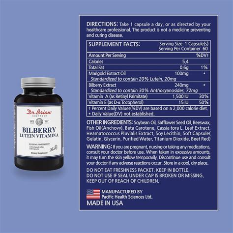 Dr Brian Eye Vitamins Lutein Capsule Lutein Supplement With Bilberry