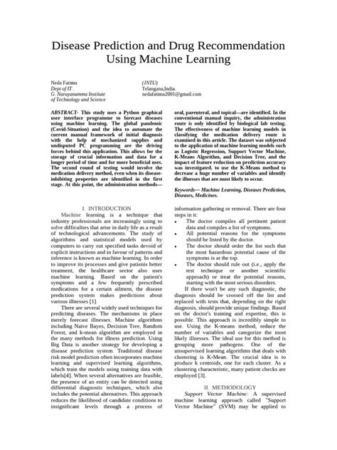 Disease Prediction And Drug Recommendation Final Pdf