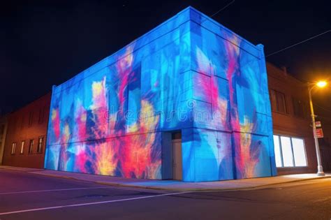 Abstract Digital Art Projected Onto Building Facade Stock Illustration