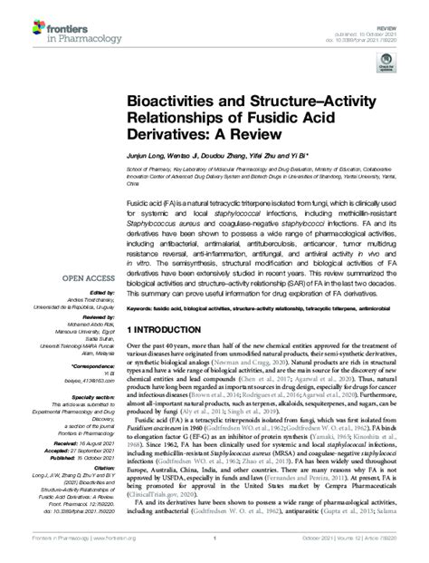 Pdf Bioactivities And Structure Activity Relationships Of Fusidic