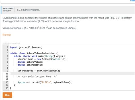 Solved Feed Challenge Activity 191 Sphere Volume Given