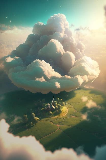 Premium Photo There Is A Picture Of A Cloud That Is Floating Over A Small Island Generative Ai