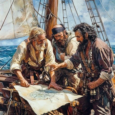 Pirates Using Traditional Navigation Tools To Chart Their Course Premium Ai Generated Image