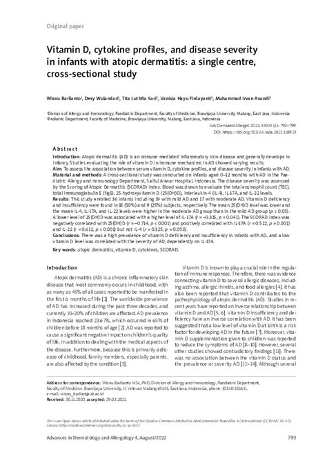 Pdf Vitamin D Cytokine Profiles And Disease Severity In Infants