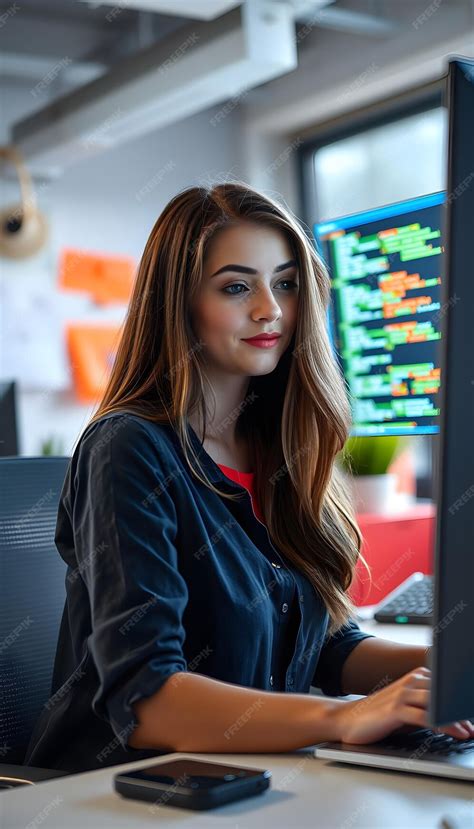 In Diverse Office Female Programmer Is Working On Desktop Computer