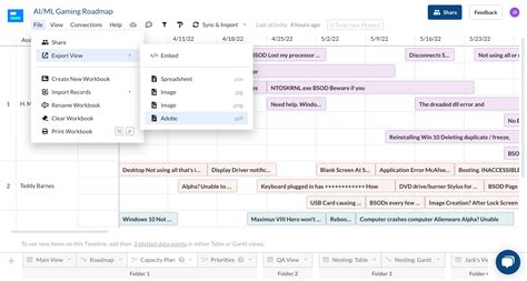how to export and print a pdf gantt chart visor