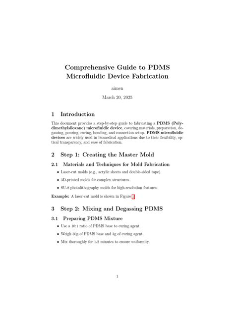 Comprehensive Guide To Pdms Microfluidic Device Fabrication Pdf