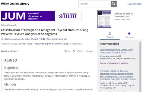 Classification Of Benign And Malignant Thyroid Nodules Using Wavelet Texture Analysis Of