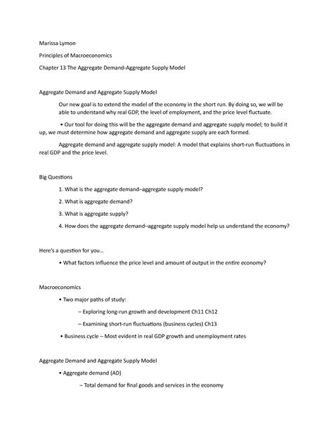Principles Of Macroeconomics Chapter Aggregate Supply Model Studocu