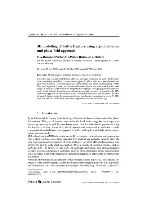Pdf 3d Modelling Of Brittle Fracture Using A Joint All Atom And Phase Field Approach