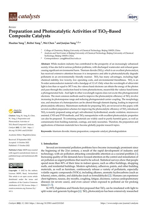 Pdf Preparation And Photocatalytic Activities Of Tio2 Based Composite Catalysts