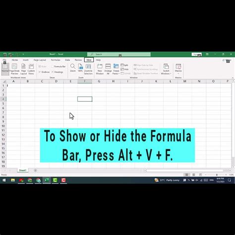 Excel Show Hide Formula Bar Short Cut Youtube