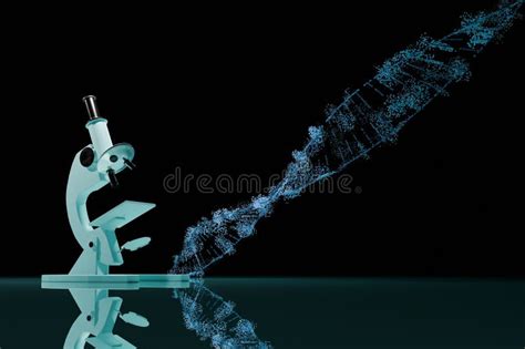 3d Render Of Microscope And Double Helix Stock Illustration