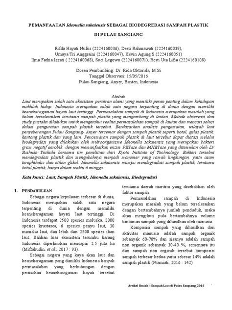Mikrobiologi Kelompok 2 Ideonella Sakaiensis Pdf