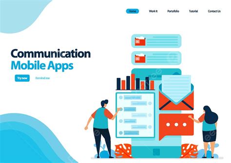 Mobile Communication App Landing Page Template For Uiux Vector Folder Chat Digital Png And