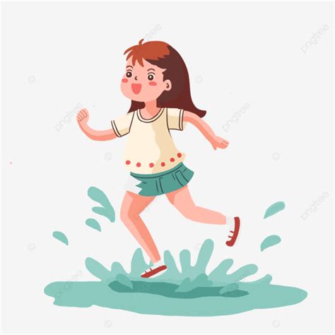 夏天女孩玩水手繪卡通元素 Summer 你好夏天 免摳素材圖案，psd和png圖片免費下載