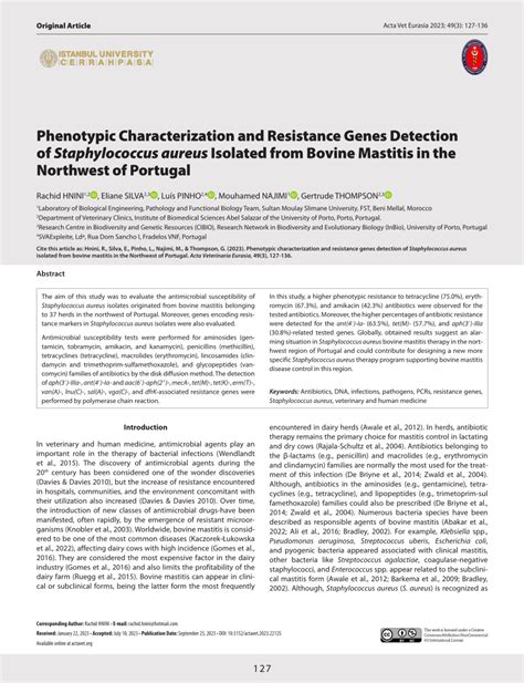Pdf Phenotypic Characterization And Resistance Genes Detection Of Staphylococcus Aureus