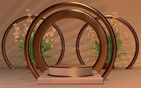 잎이있는 3d 렌더링 럭셔리 제품 프레젠테이션 연단 배경 사진 및 창의적인 일러스트 무료 다운로드 Lovepik