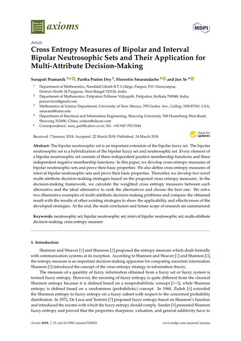 Pdf Cross Entropy Measures Of Bipolar And Interval Bipolar Neutrosophic Sets And Their
