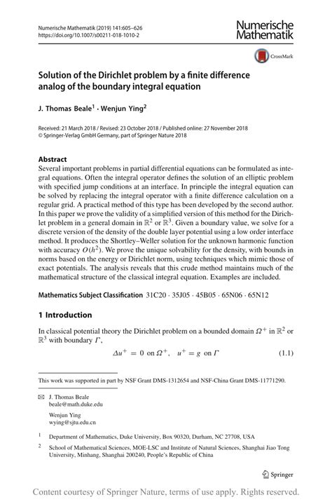 Solution Of The Dirichlet Problem By A Finite Difference Analog Of The
