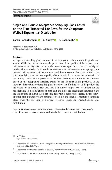 Pdf Single And Double Acceptance Sampling Plans Based On The Time Truncated Life Tests For The