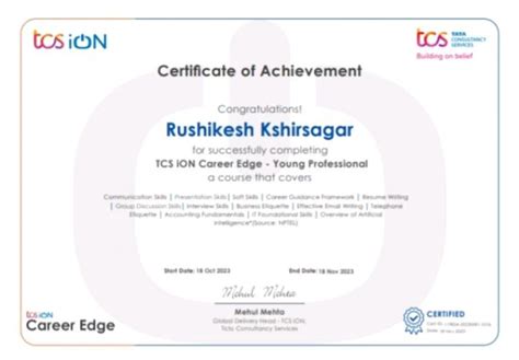 I Have Successfully Completing Tcs Ion Career Edge Young Professional