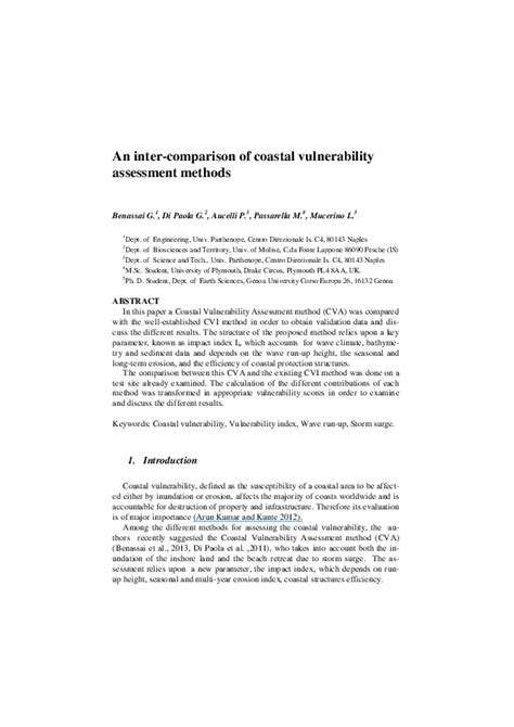 Pdf An Inter Comparison Of Coastal Vulnerability Assessment Methods Marinella Passarella