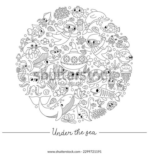 Vector Black White Under Sea Round Stock Vector Royalty Free 2299721191 Shutterstock