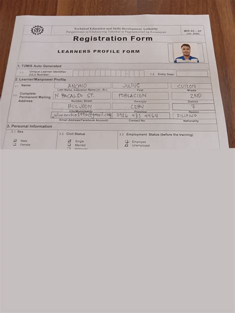 Filling Up My Form For TESDA NC II Electronics Hive