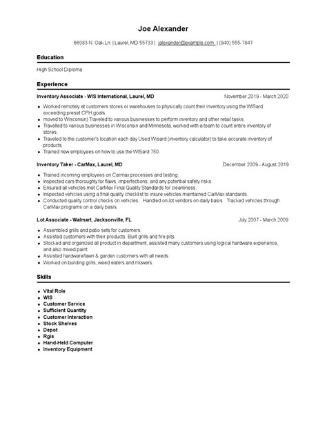 Inventory Associate Resume Examples And Tips Zippia