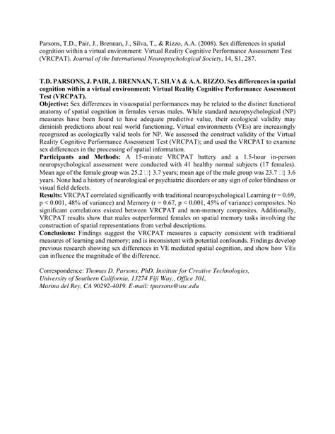 Pdf Virtual Reality Cognitive Performance Assessment Test