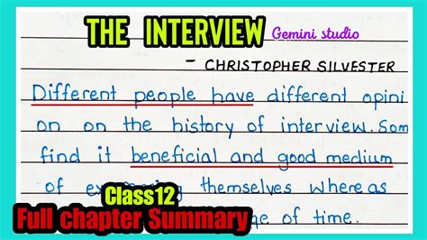 Board Exam Class 12th The Interview Summary Flamingo Summary Writing Handwritten