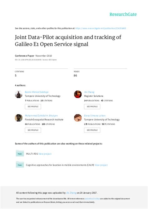 Pdf Joint Data Pilot Acquisition And Tracking Of Galileo E1 Open Service Signal