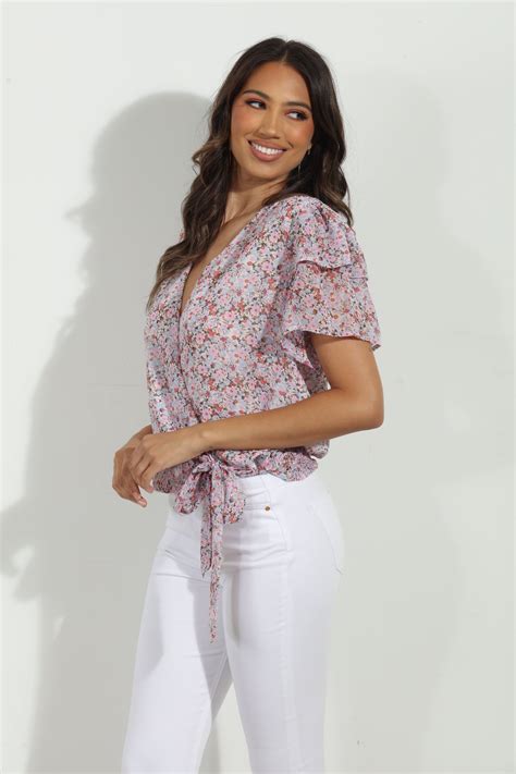 augustine short sleeve flutter wrap blouse final sale