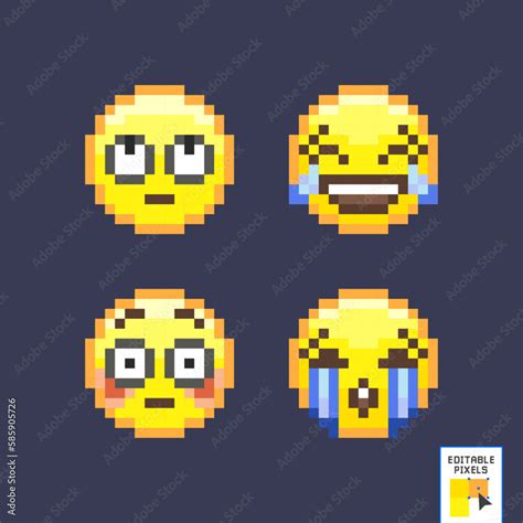 Pixel Art Emoji Icon Set Funny Flat Style Emoticon Pixel Art Set Of