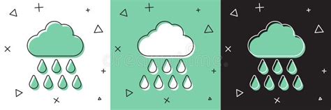 Set Cloud With Rain Icon Isolated On White And Green Black Background