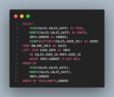 프로그래머스 년 월 성별 별 상품 구매 회원 수 구하기 Sql