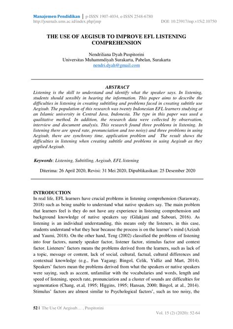 Pdf Improving Efl Listening Comprehension Through Aegisub