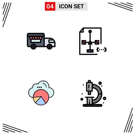 Group Of 4 Filledline Flat Colors Signs And Symbols For Ice Cream Cloud Coding Document Cloud