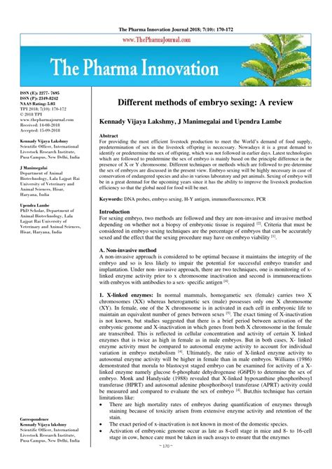 PDF Different Methods Of Embryo Sexing A Review