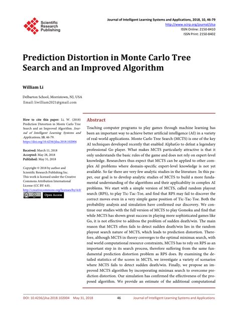 PDF Prediction Distortion In Monte Carlo Tree Search And An Improved