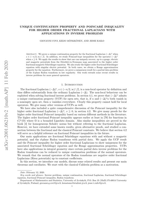 Pdf Unique Continuation Property And Poincar E Inequality For Higher Order Fractional