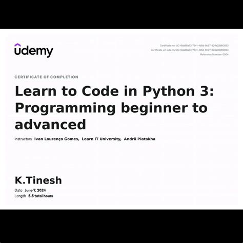Tinesh Kalimuthu On Linkedin Python Udemy Certification
