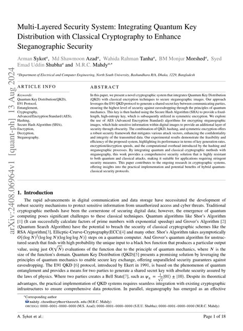 Pdf Multi Layered Security System Integrating Quantum Key Distribution With Classical